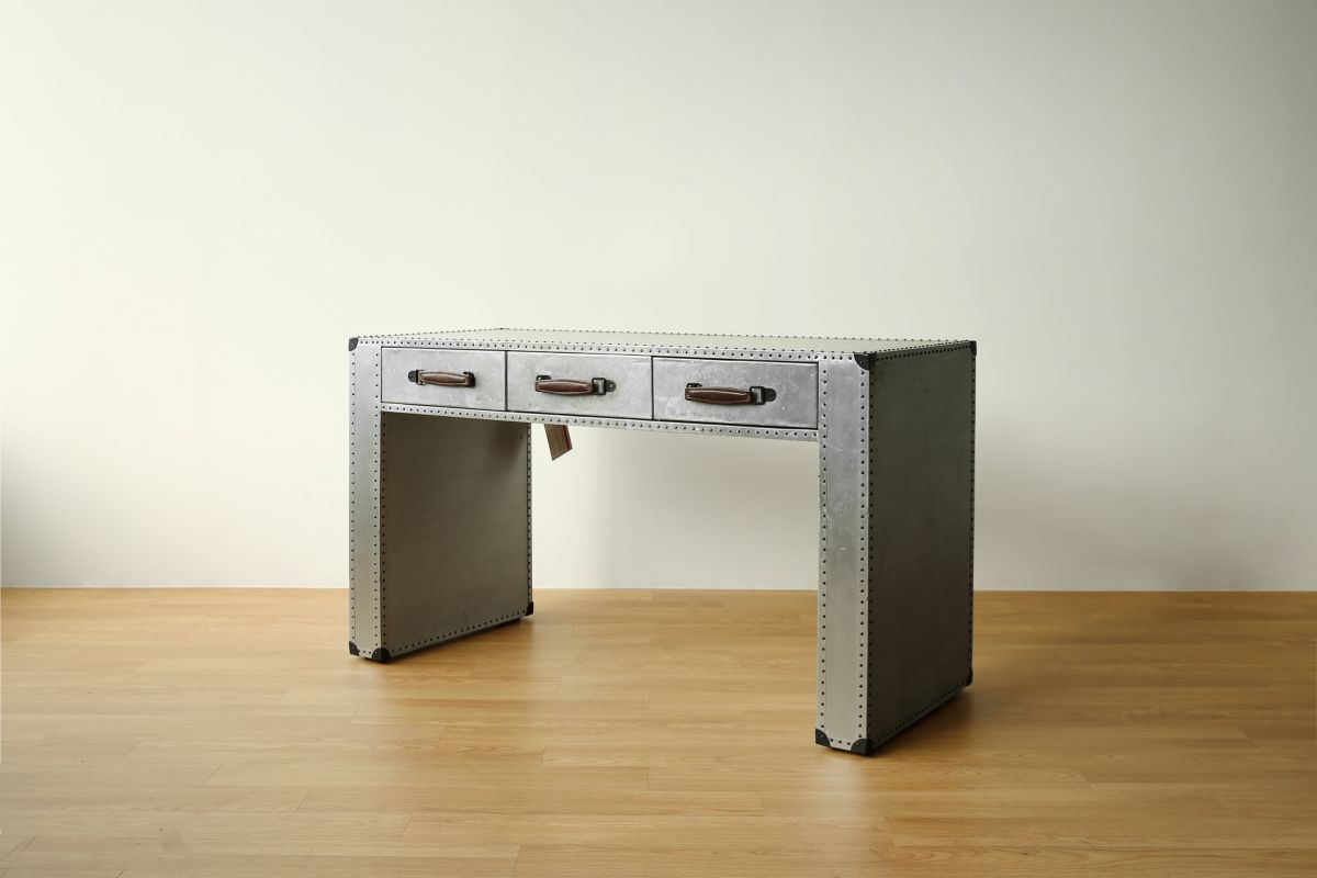 [RH] Riveted Aluminum Trunk 3-Drawer Desk | AndersonC